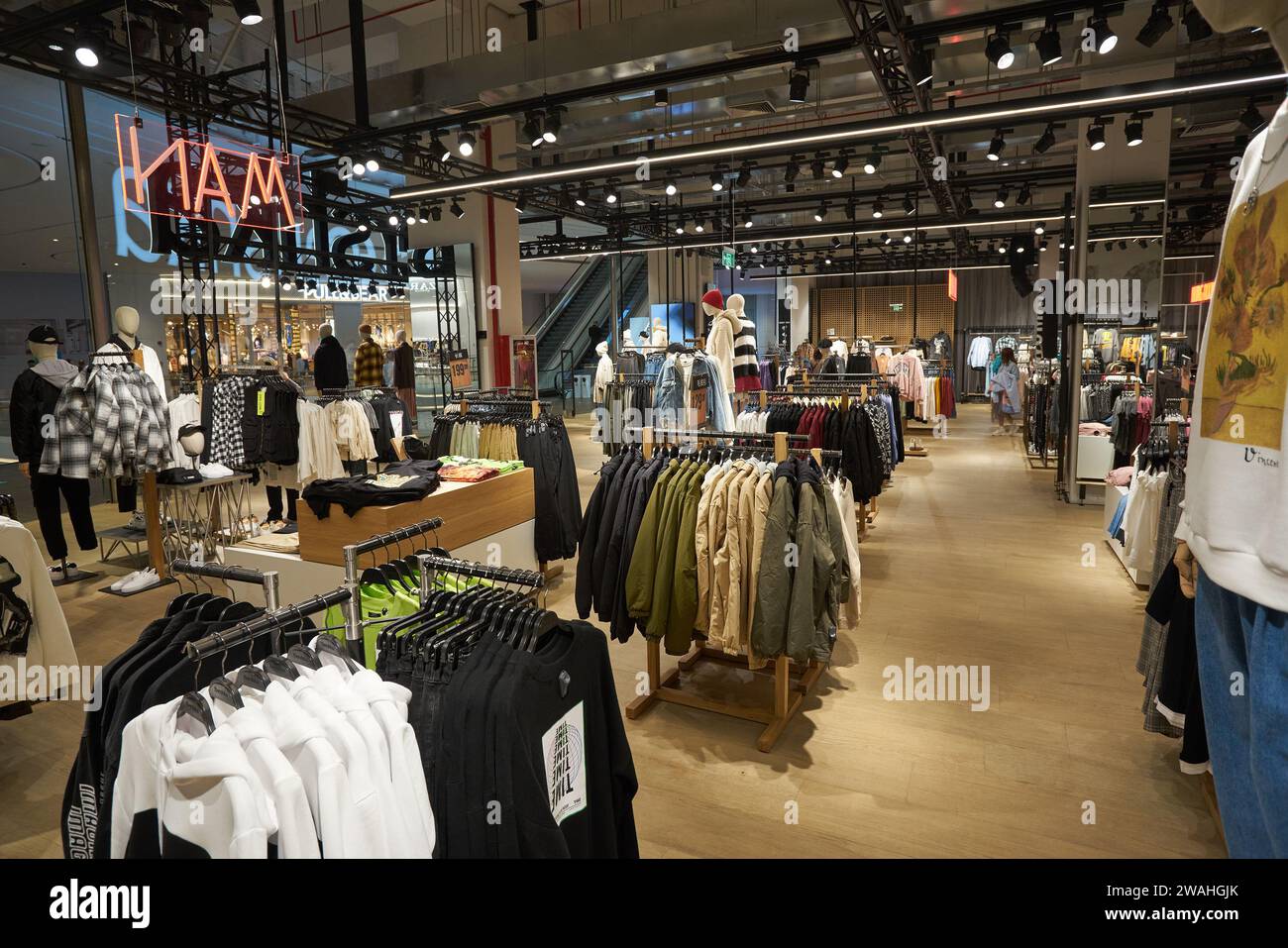 SHENZHEN, CHINA - NOVEMBER 22, 2019: interior shot of Bershka store ...