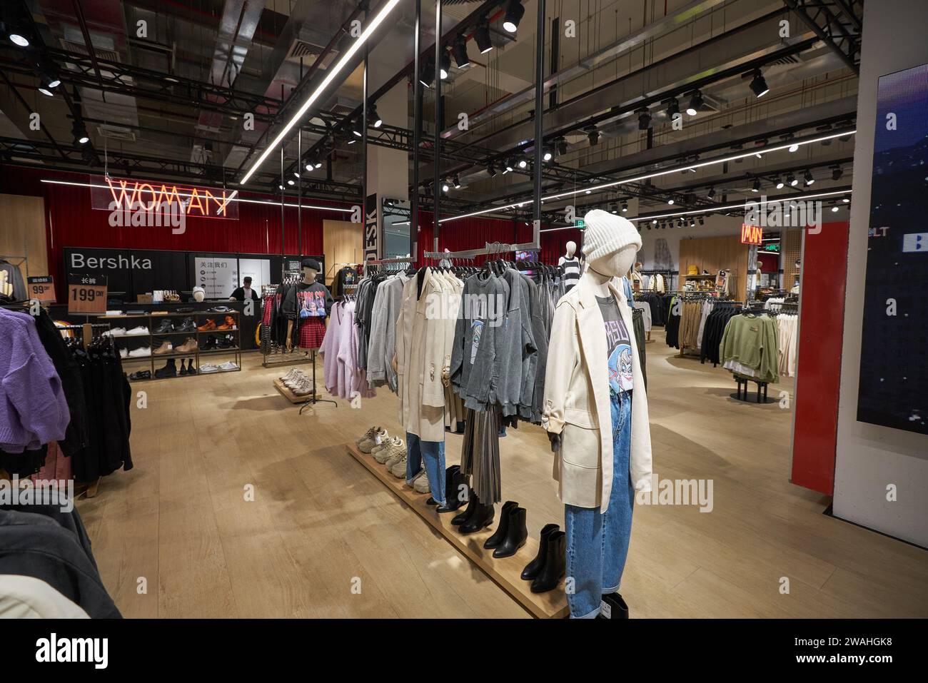 SHENZHEN, CHINA - NOVEMBER 22, 2019: interior shot of Bershka store ...