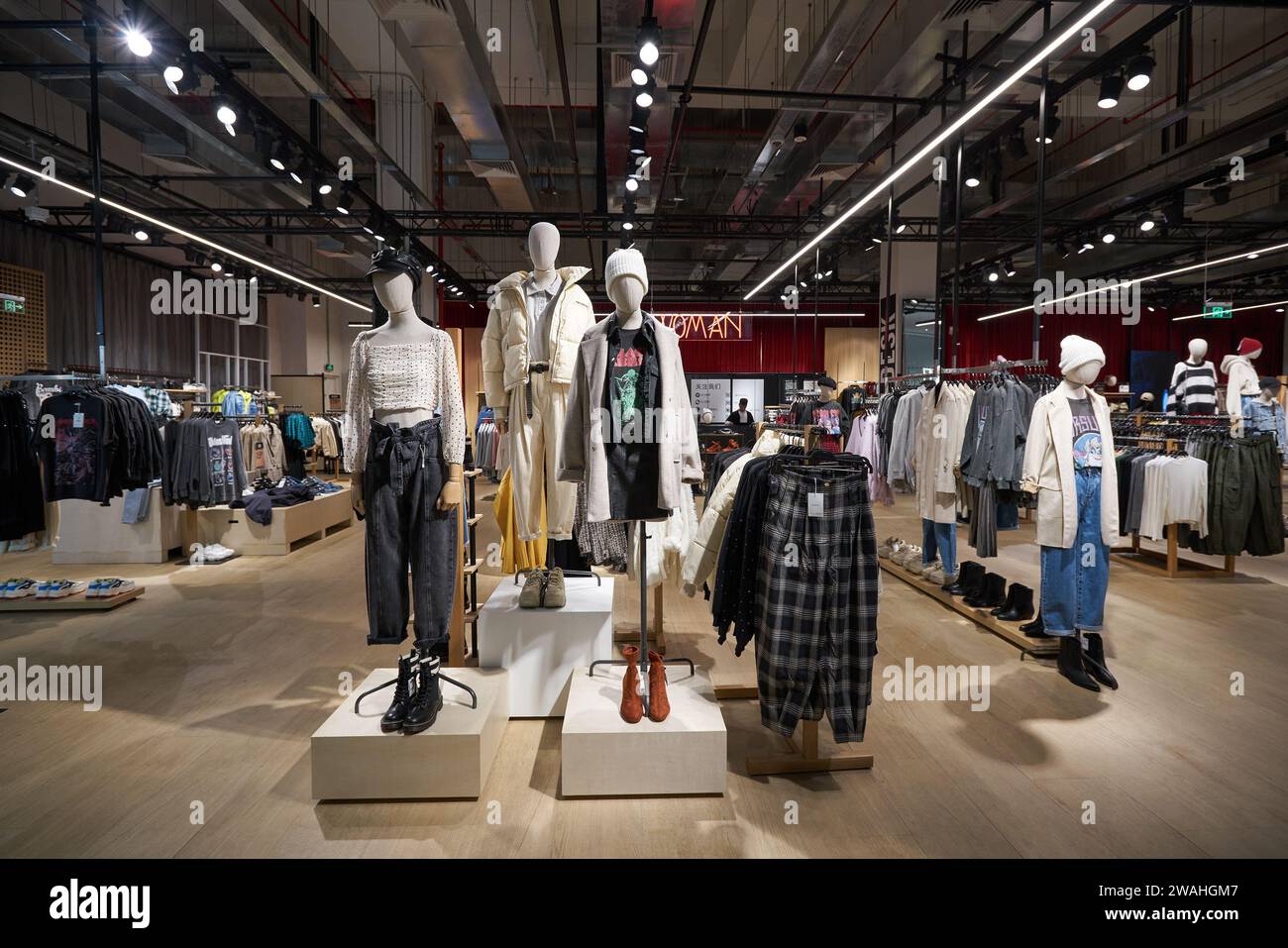 SHENZHEN, CHINA - NOVEMBER 22, 2019: interior shot of Bershka store ...