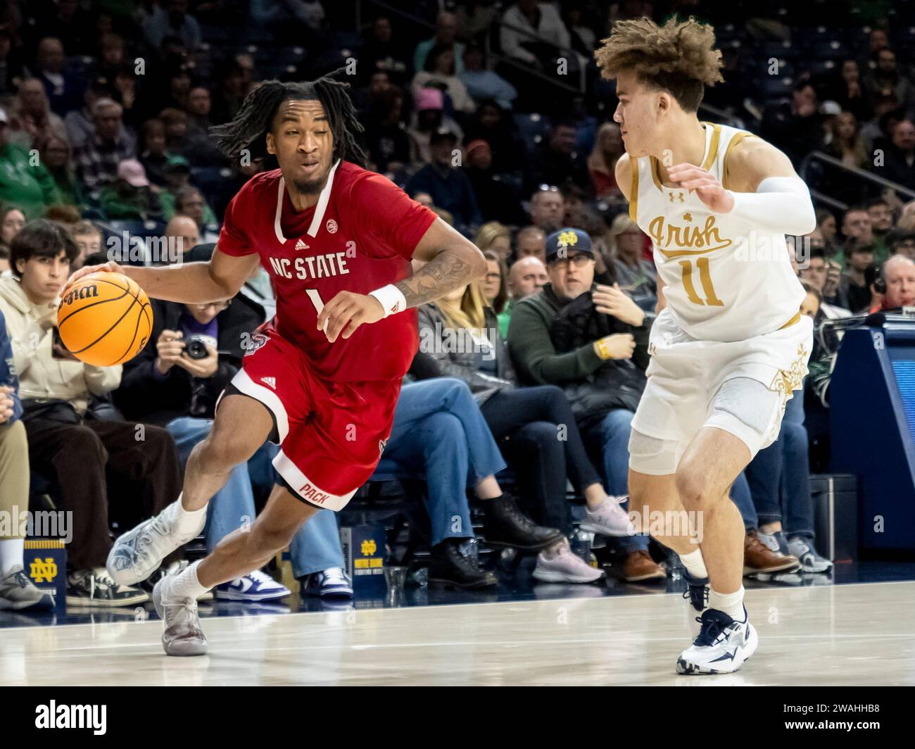 SOUTH BEND, IN - JANUARY 03: North Carolina State Wolfpack guard Jayden ...