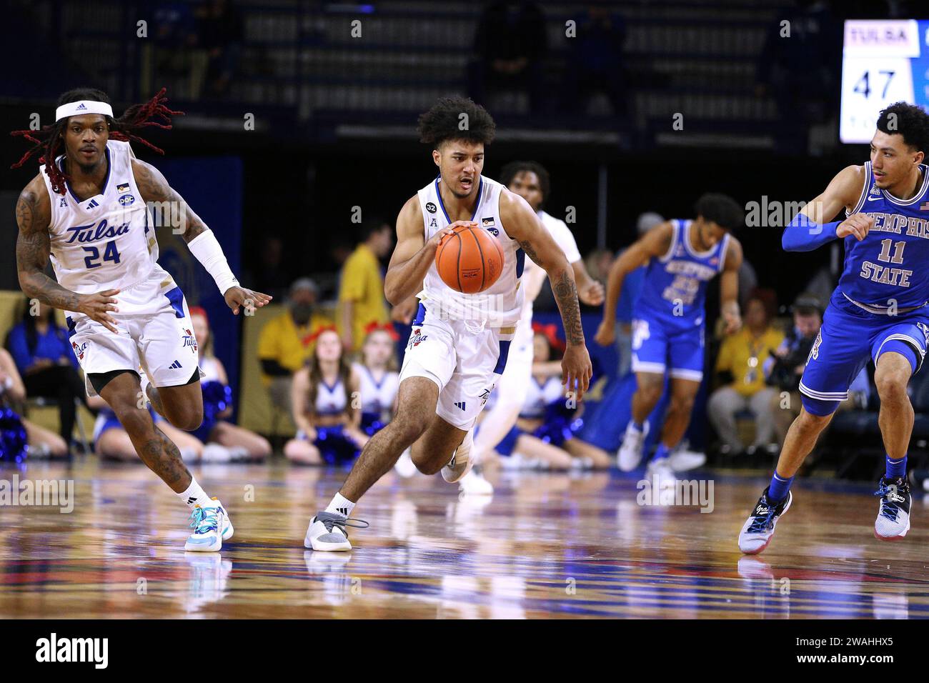 Tulsa guard PJ Haggerty (4) brings the ball up after a steal against ...