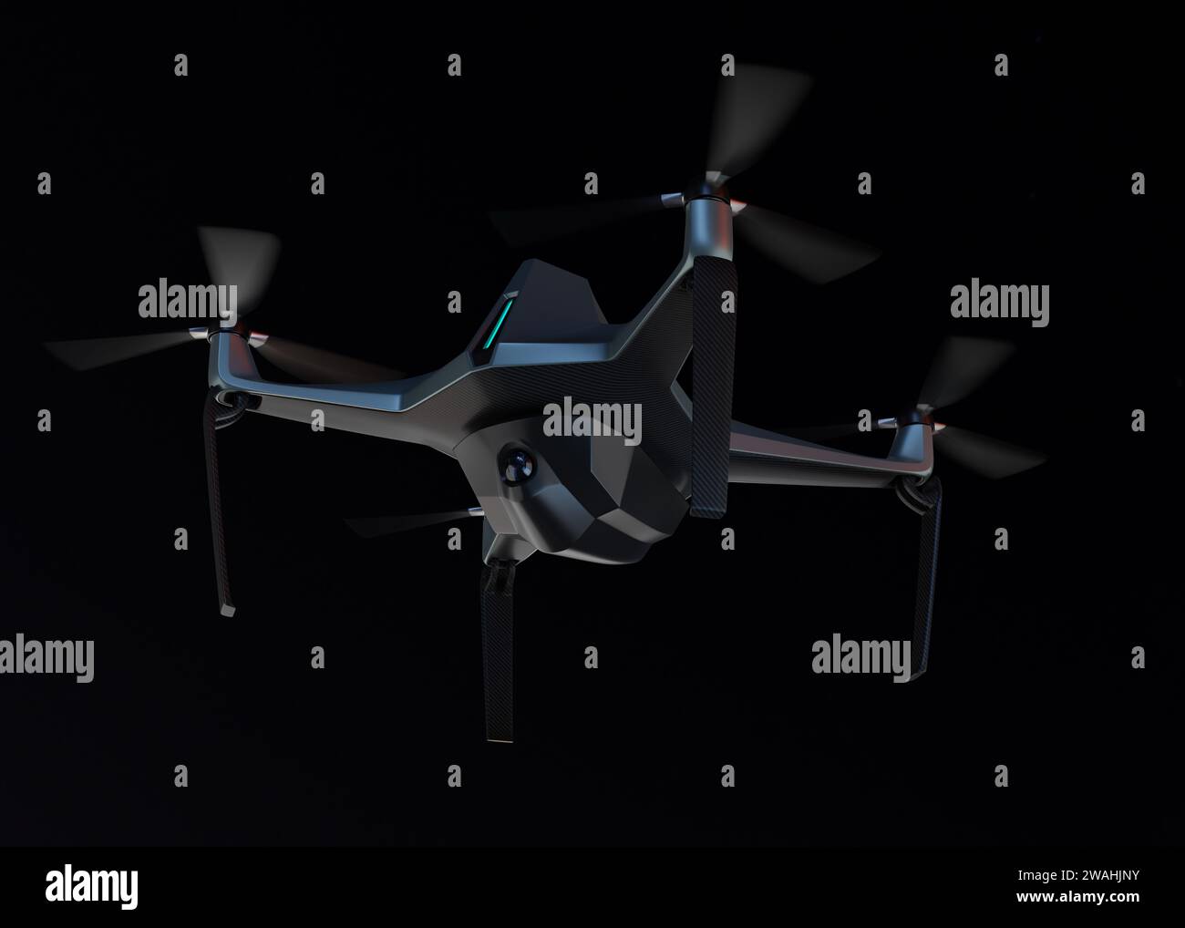 Multicopter with surveillance camera flying in the night sky. Concept ...