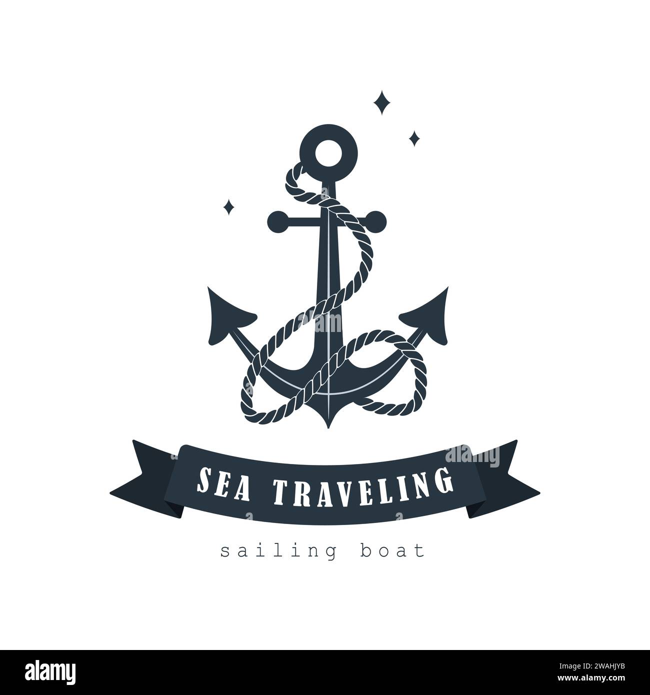 Sea traveling logo with anchor icon. Maritime cruise. Vector template ...