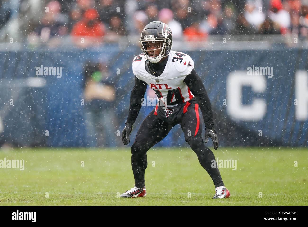 Atlanta Falcons cornerback Clark Phillips III (34) lines up during the ...