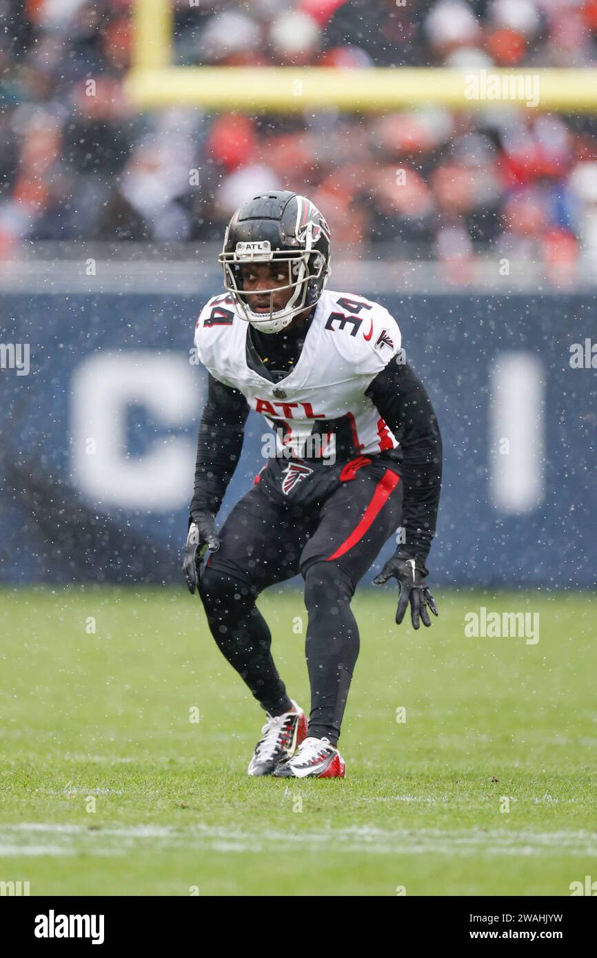 Atlanta Falcons cornerback Clark Phillips III (34) lines up during the ...