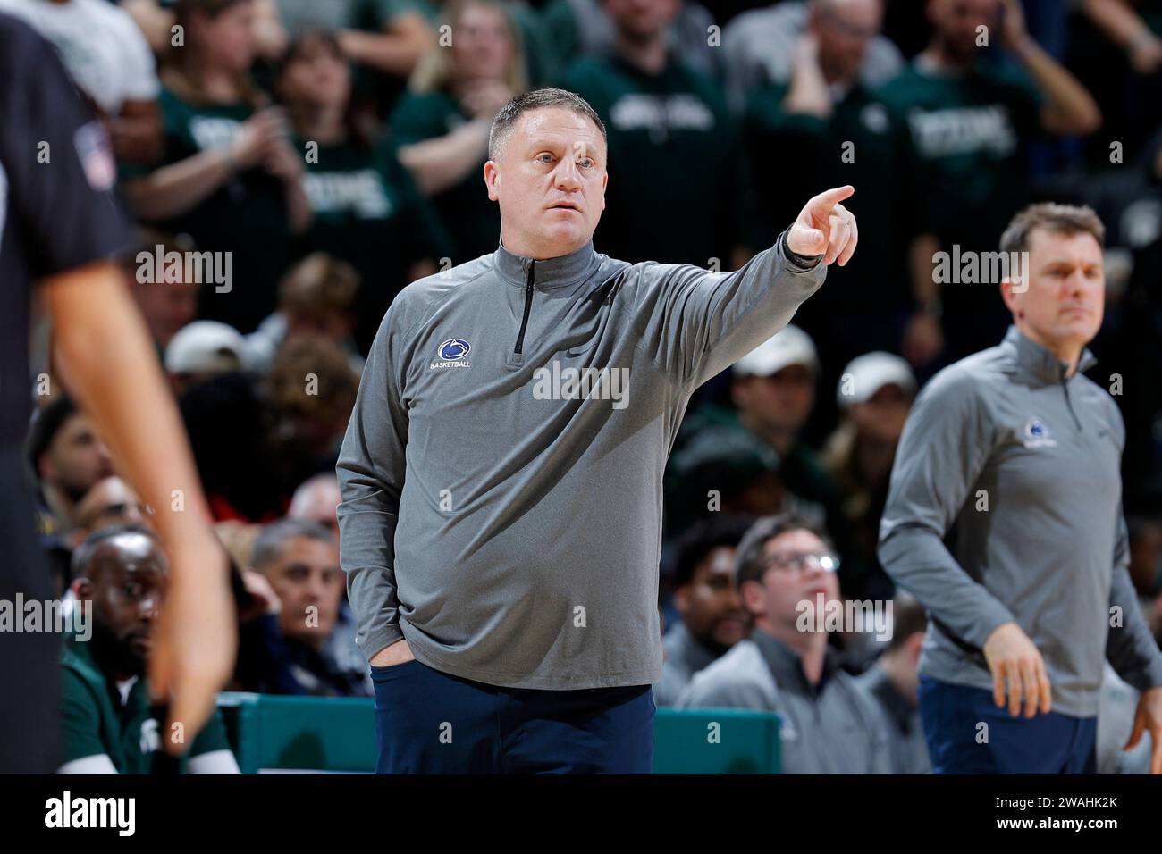 Penn State coach Mike Rhoades gives instructions during an NCAA college ...