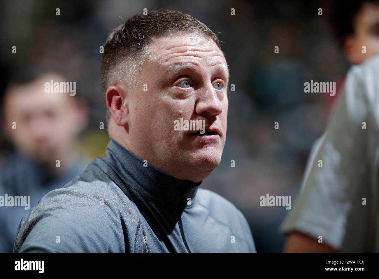 Penn State coach Mike Rhoades talks to his players during an NCAA ...