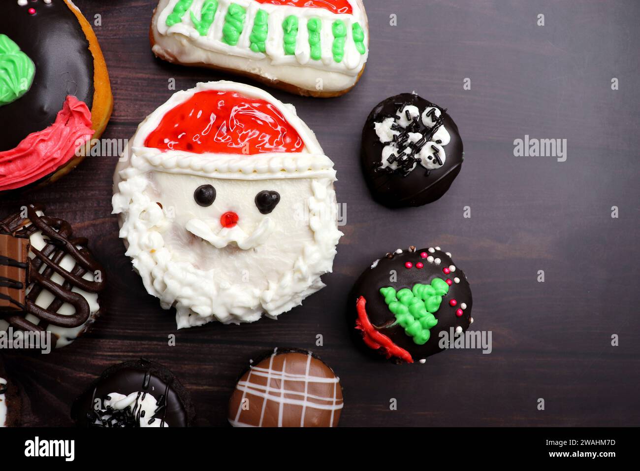 Homemade Glazed Christmas Donuts. Assorted Christmas design donuts ...