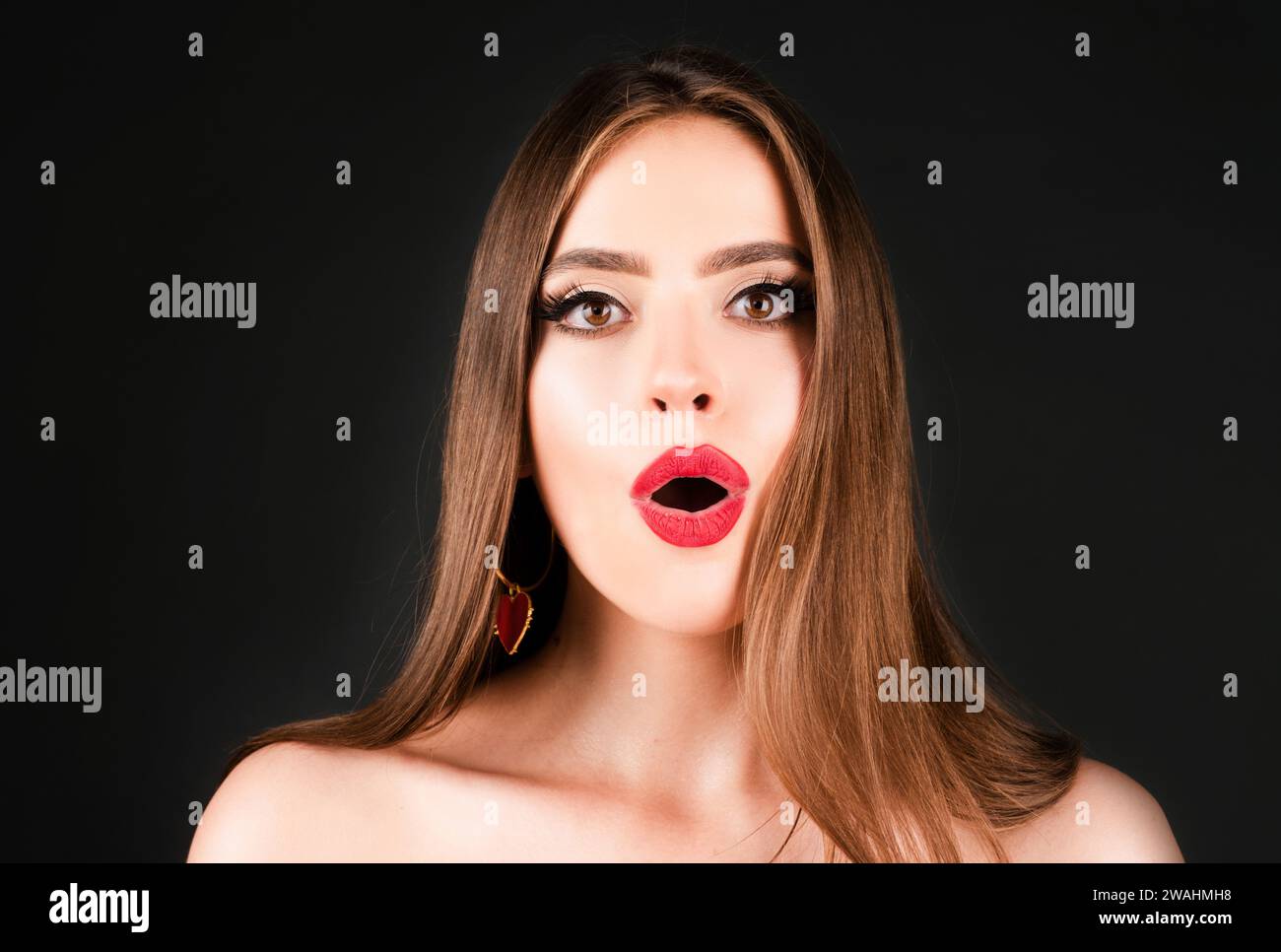 Shocked face of surprised young woman. Funny female shocked face ...