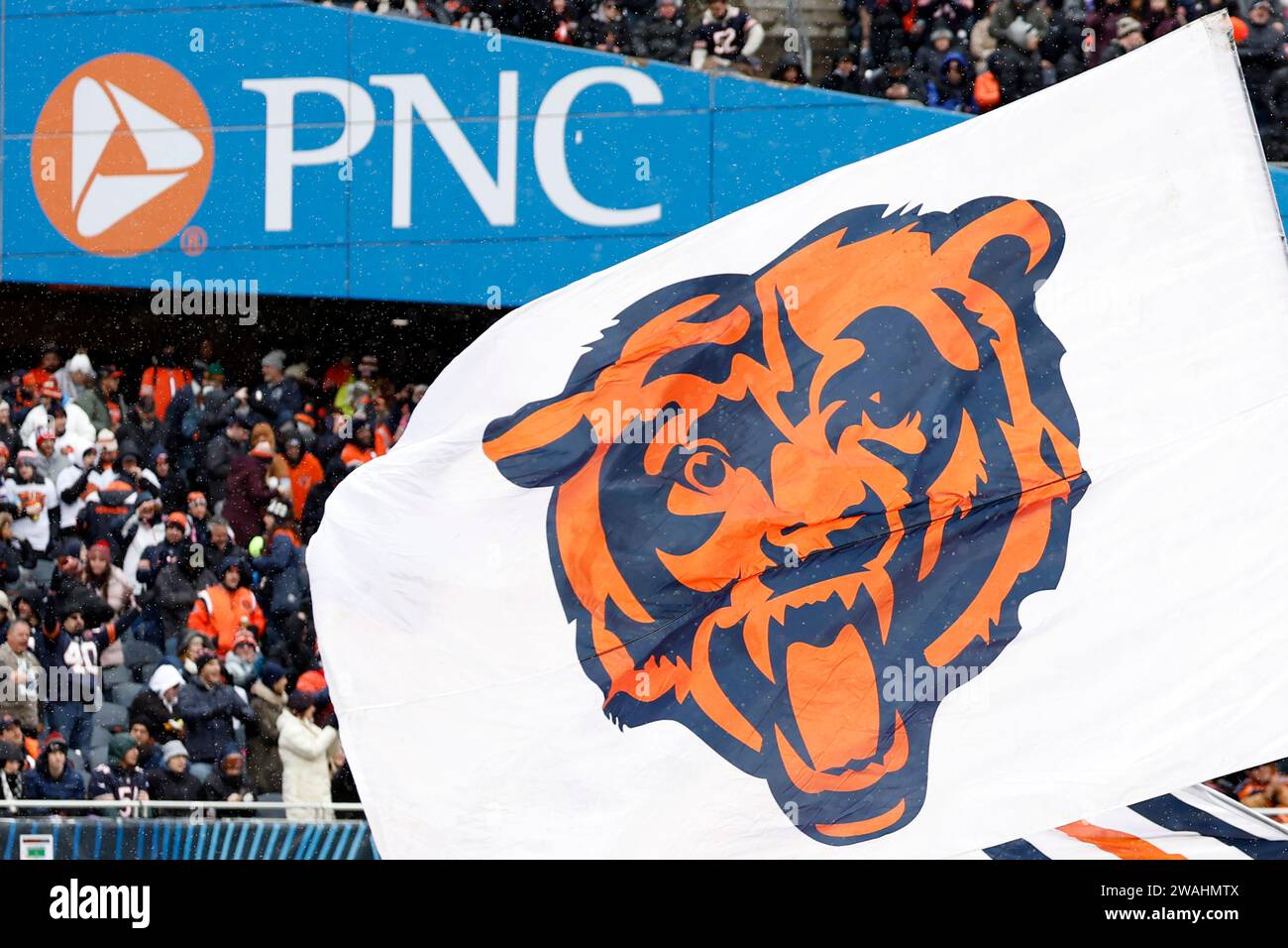 Chicago Bears and PNC Bank logo are seen at Soldier Field during the ...