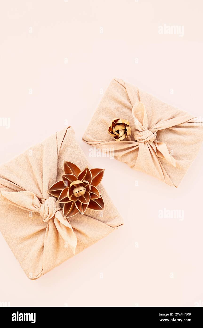 Gift wrapped by eco friendly furoshiki style Stock Photo - Alamy