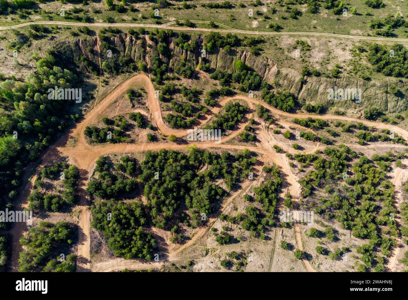 Top view of a motorcycle racing track at an old sand quarry Stock Photo ...