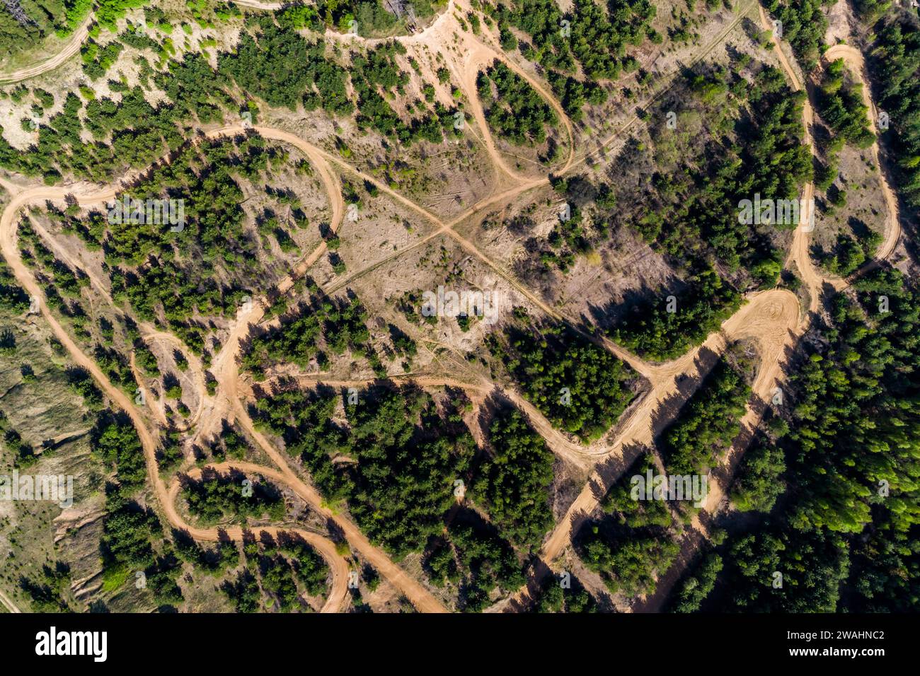 View from a great height of an old sand quarry converted into a ...