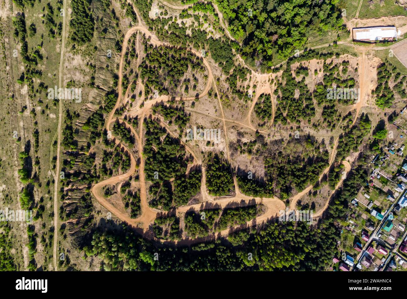 View from a great height of an old sand quarry converted into a ...