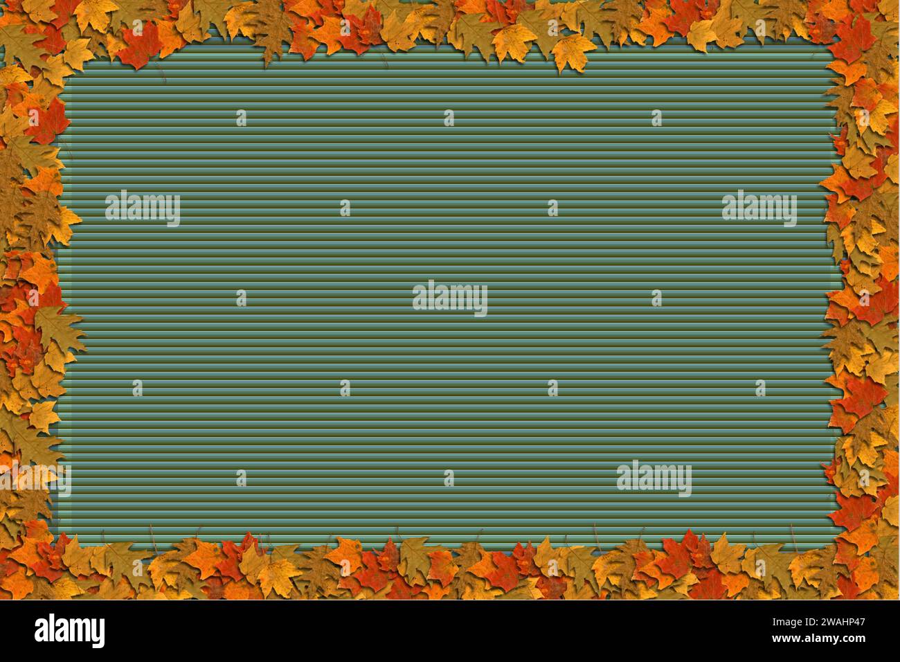 Fall leaf frame with center green window blind center background Stock ...