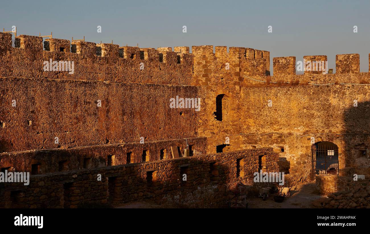 Evening light, interior, walls, battlements, tower, Frangokastello ...