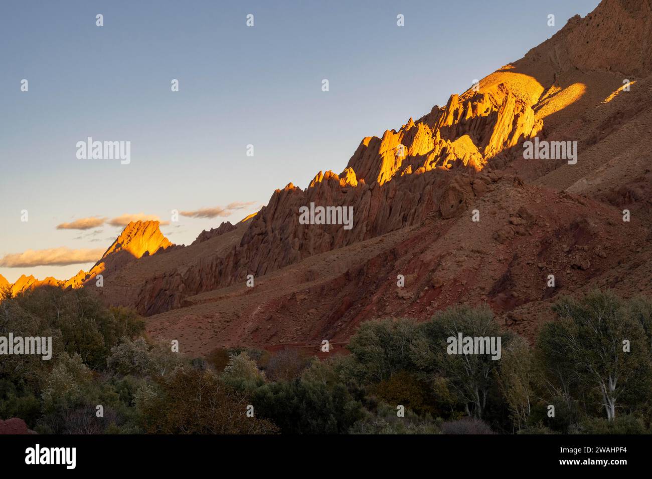 Evening mood, red sandstone cliffs, Gorges du Dades, Dades Gorge ...