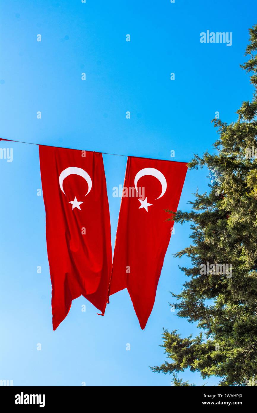 Turkish national flag hang in view in open air Stock Photo - Alamy
