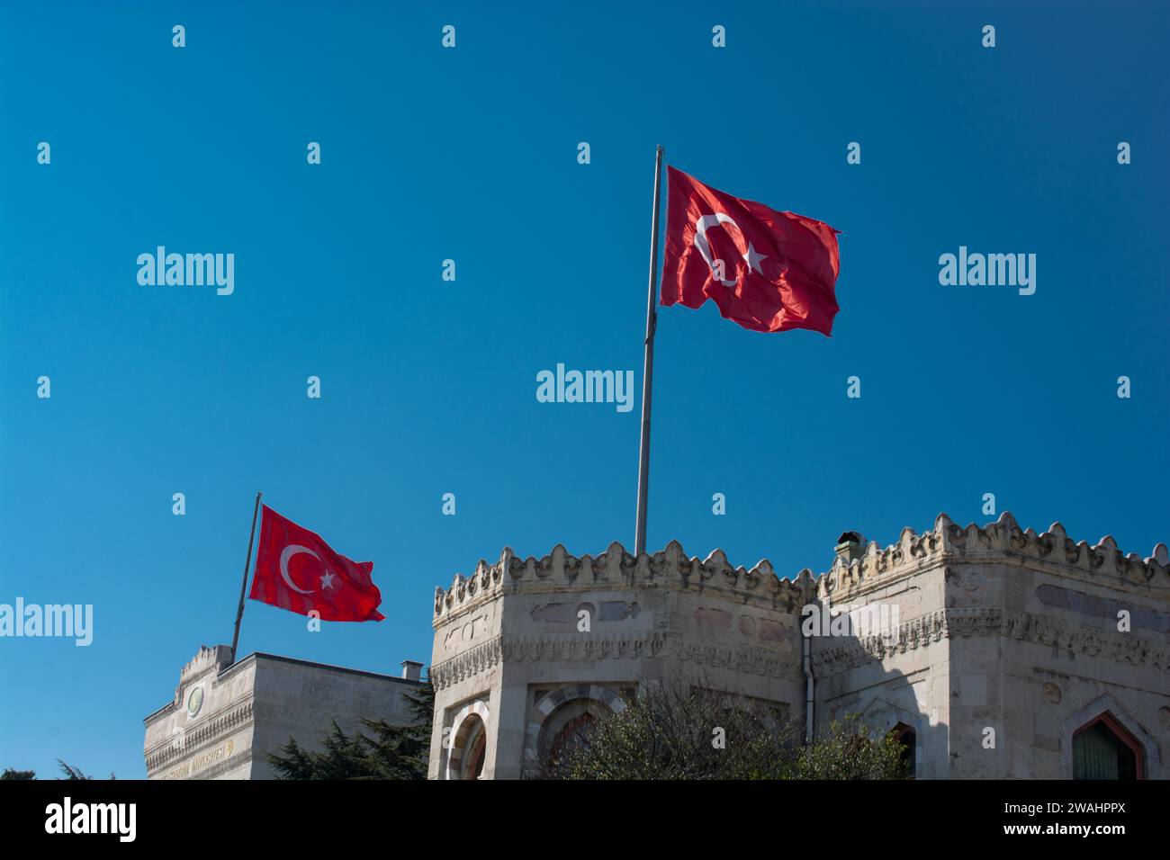 Turkish national flag hang on a pole in open air Stock Photo - Alamy