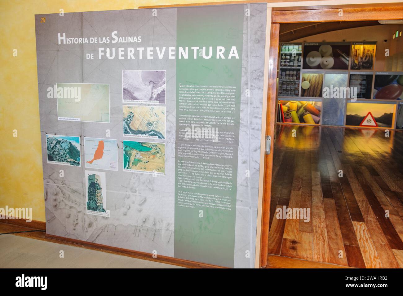 Display board on the history of the salt works for salt extraction, in ...