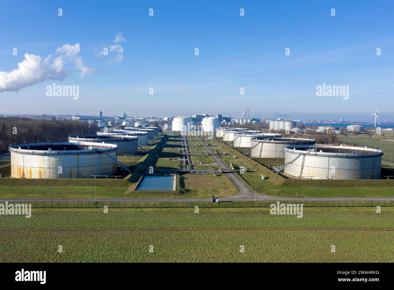 Tanks filled with crude oil at Oelhafen Rostock GmbH, EUROPORTS. The ...