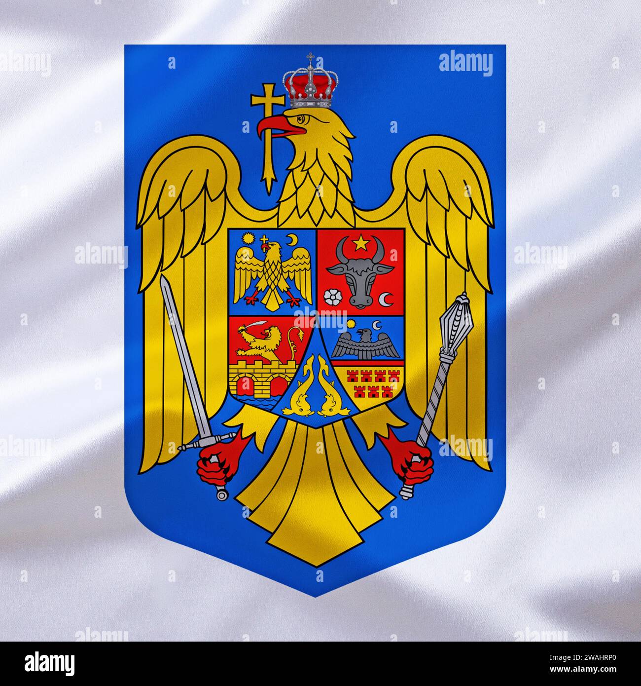 The coat of arms of Romania, country on the Black Sea, Balkan Peninsula ...