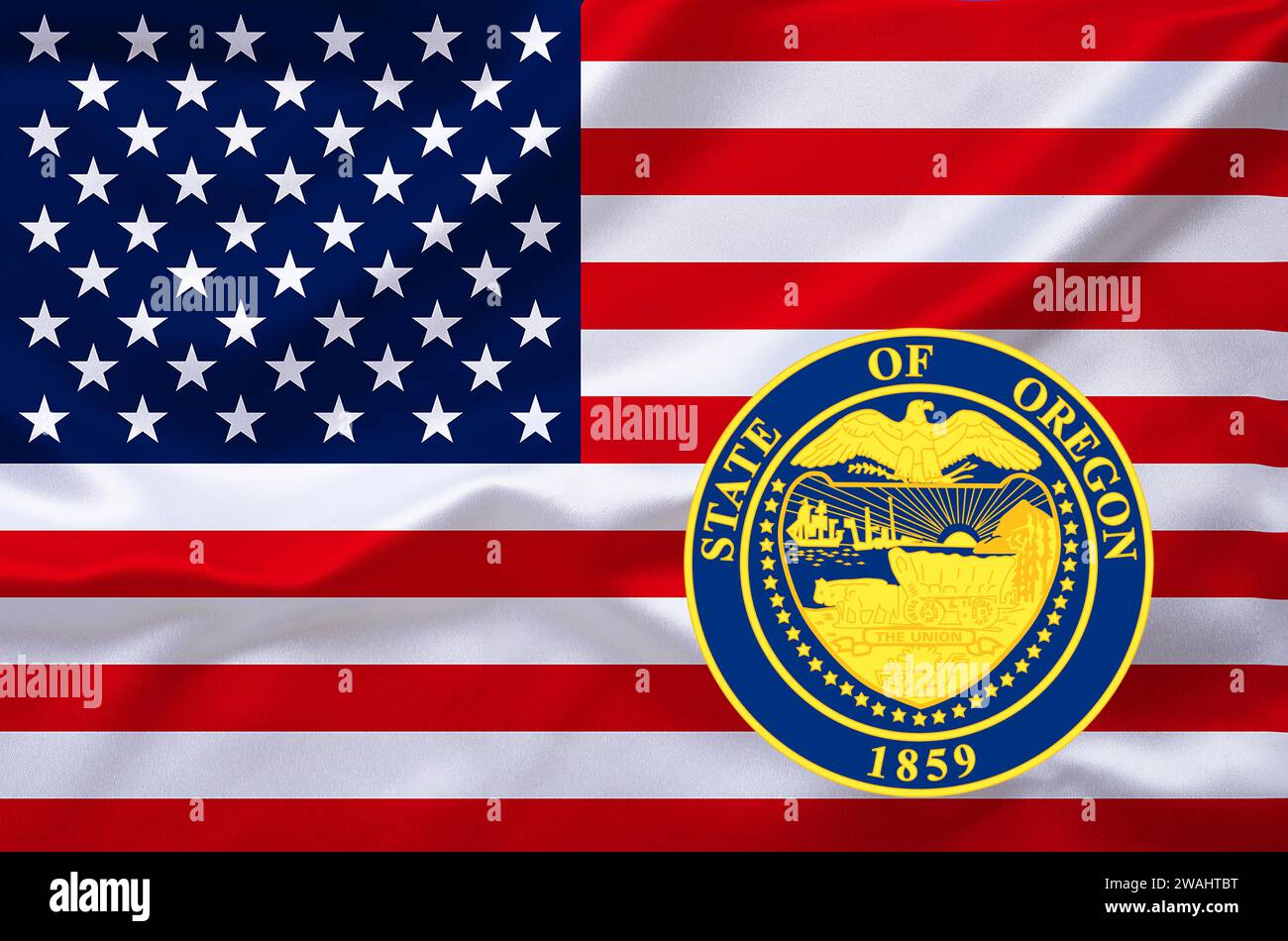 The flag of the USA with the coat of arms of Oregon, Studio Stock Photo ...