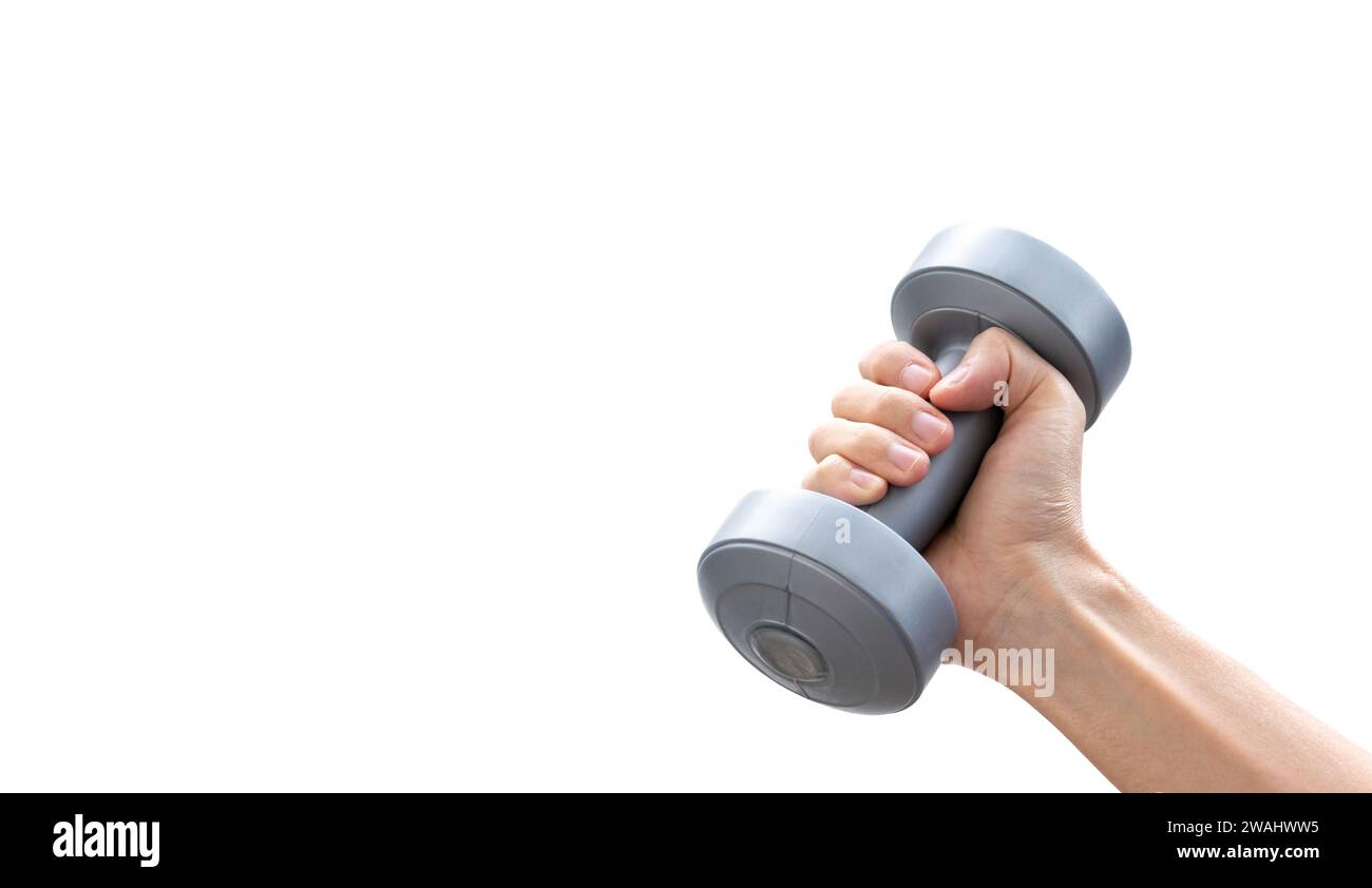 Concept for healthy lifestyle and imrpovement. Skinny young man holding ...