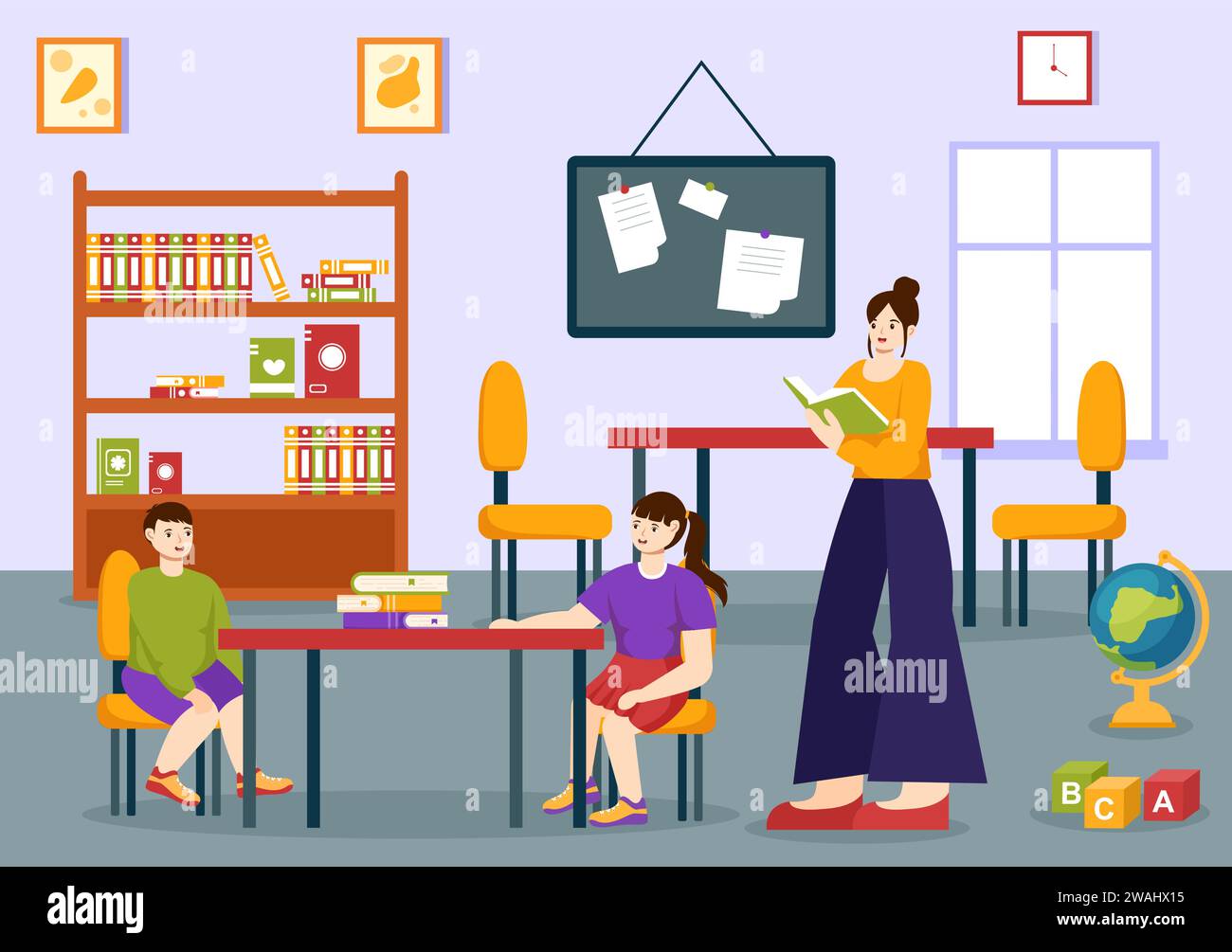 Primary School Vector Illustration of Students Children and School ...