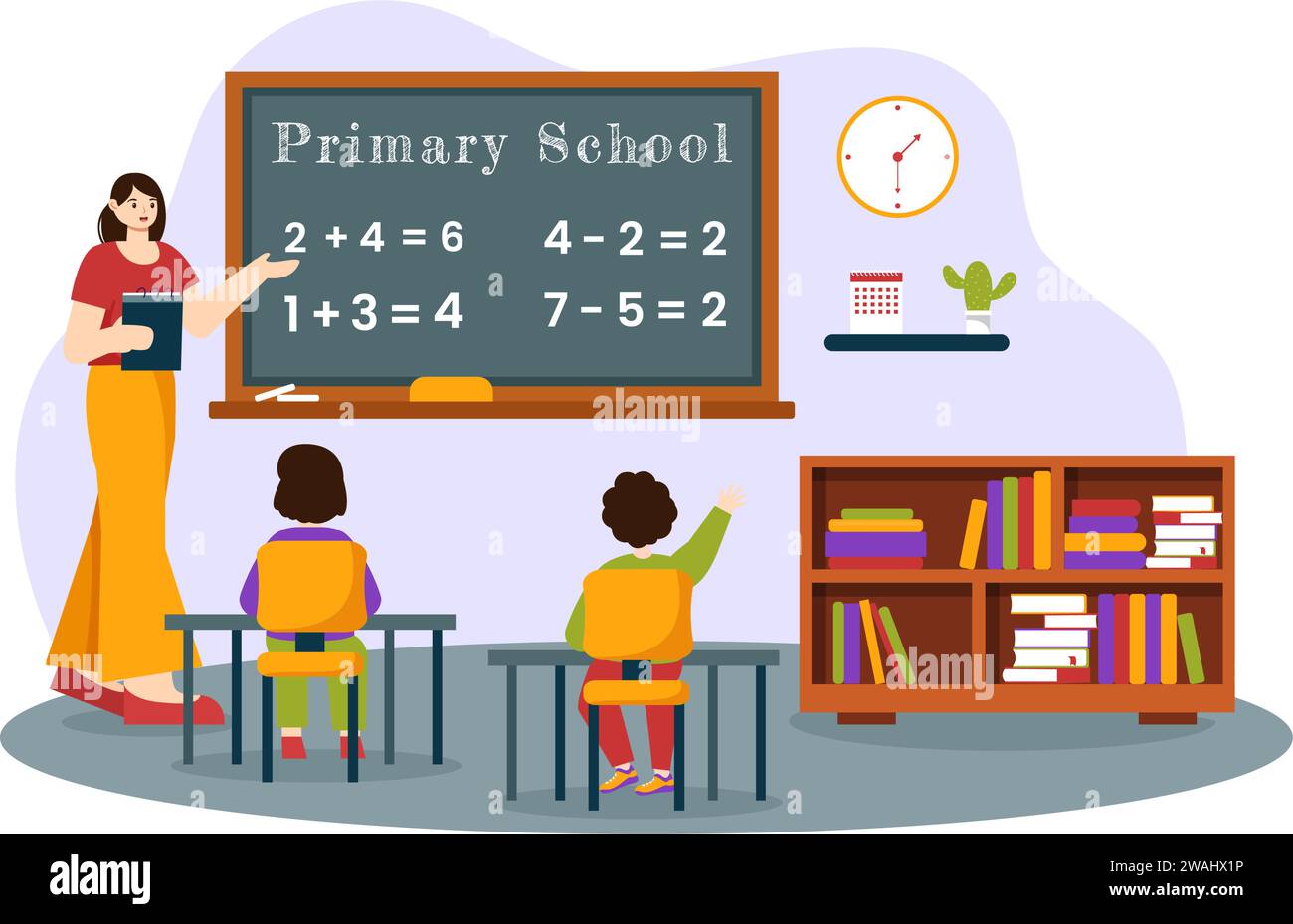 Primary School Vector Illustration of Students Children and School ...