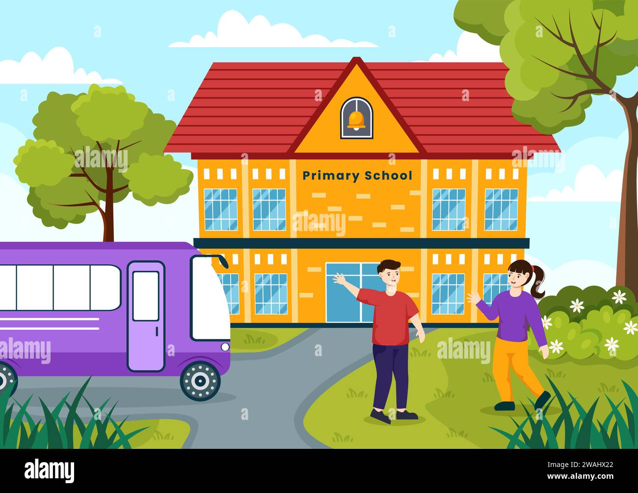 Primary School Vector Illustration of Students Children and School ...