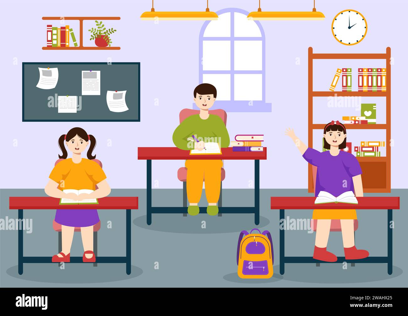 Primary School Vector Illustration of Students Children and School ...