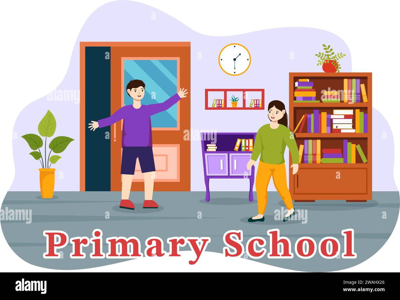 Primary School Vector Illustration of Students Children and School ...