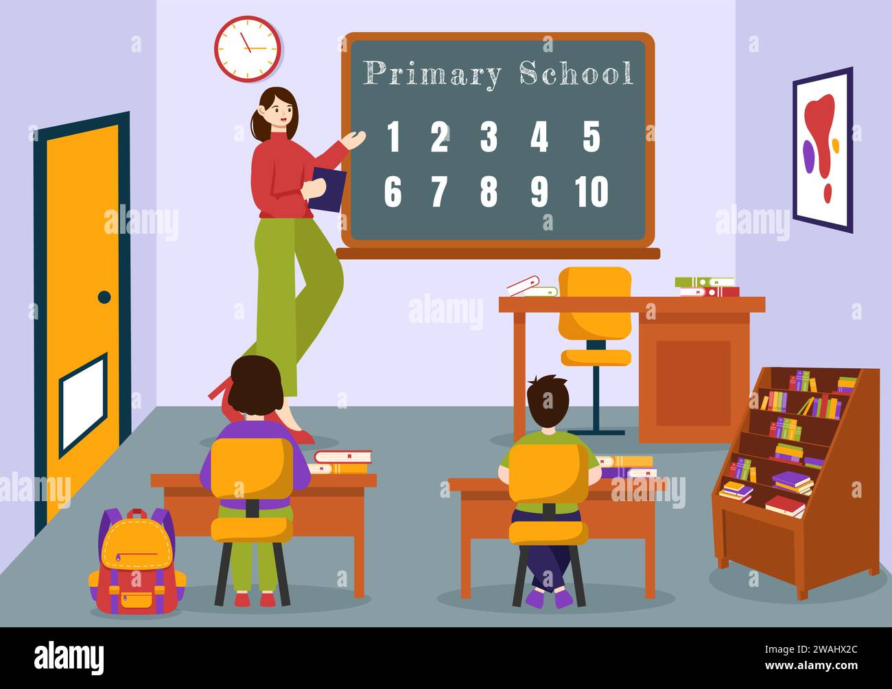 Primary School Vector Illustration of Students Children and School ...