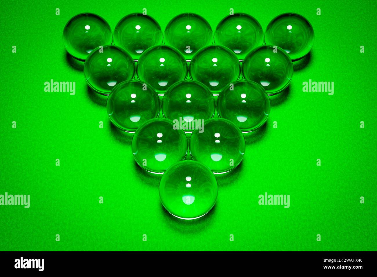 Glass billiard balls at the starting playing position Stock Photo - Alamy