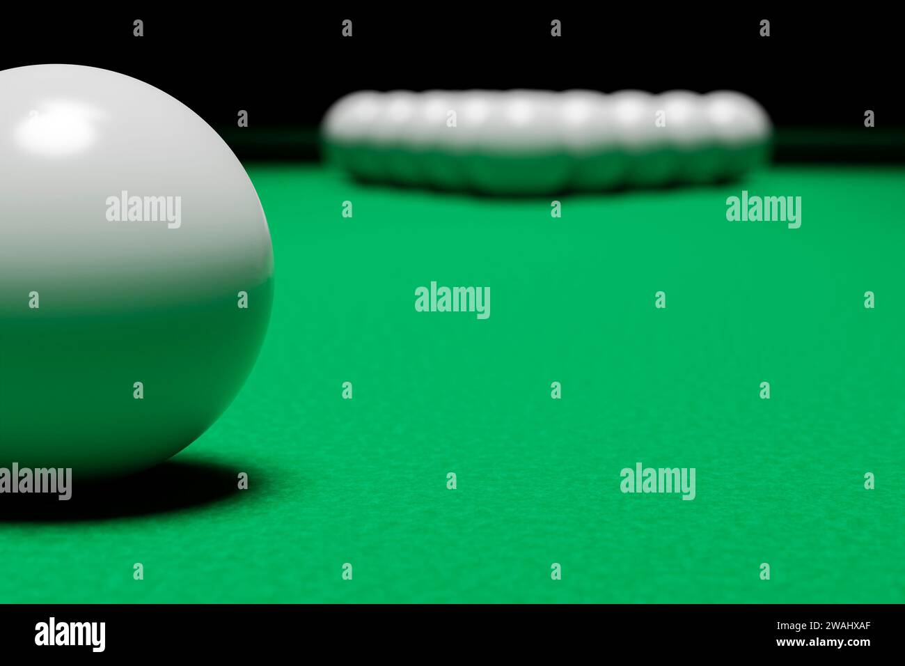 Billiard balls in the initial position on the green field of the ...