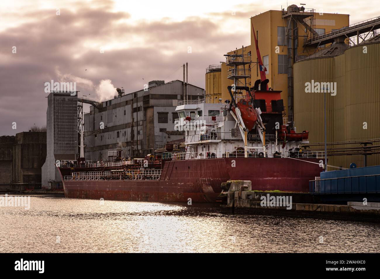 Large Ro-Ro (roll on-roll off) cargo ship in the port of Saint-Nazaire ...