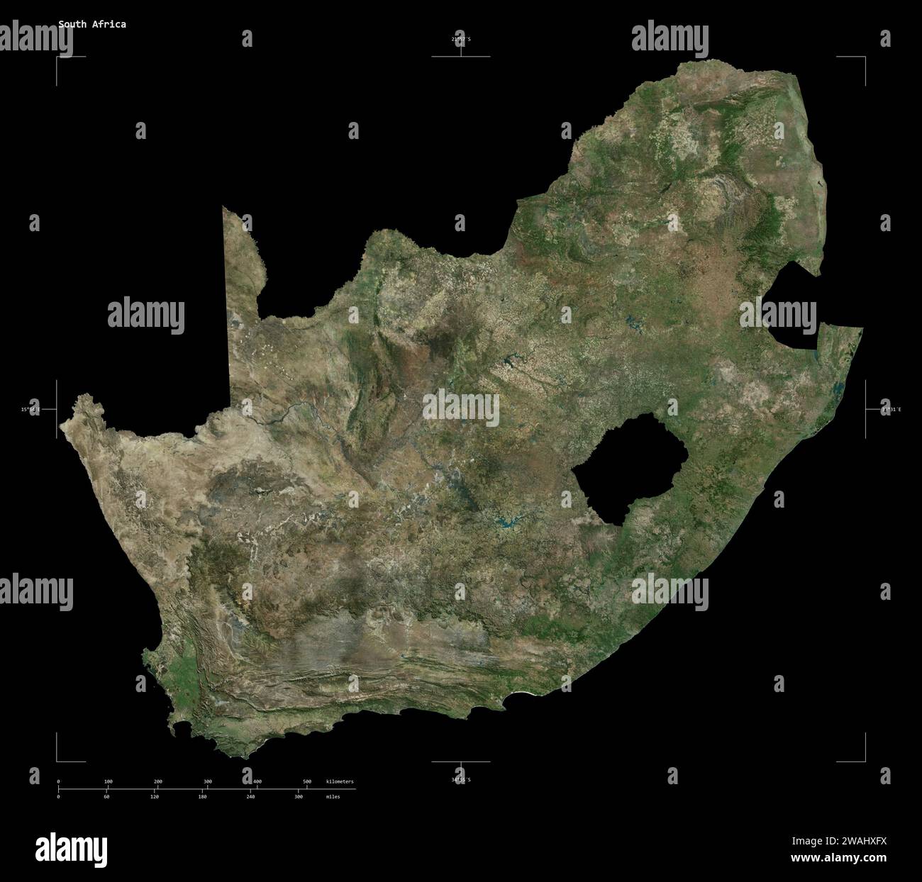 Shape of a high resolution satellite map of the South Africa, with ...
