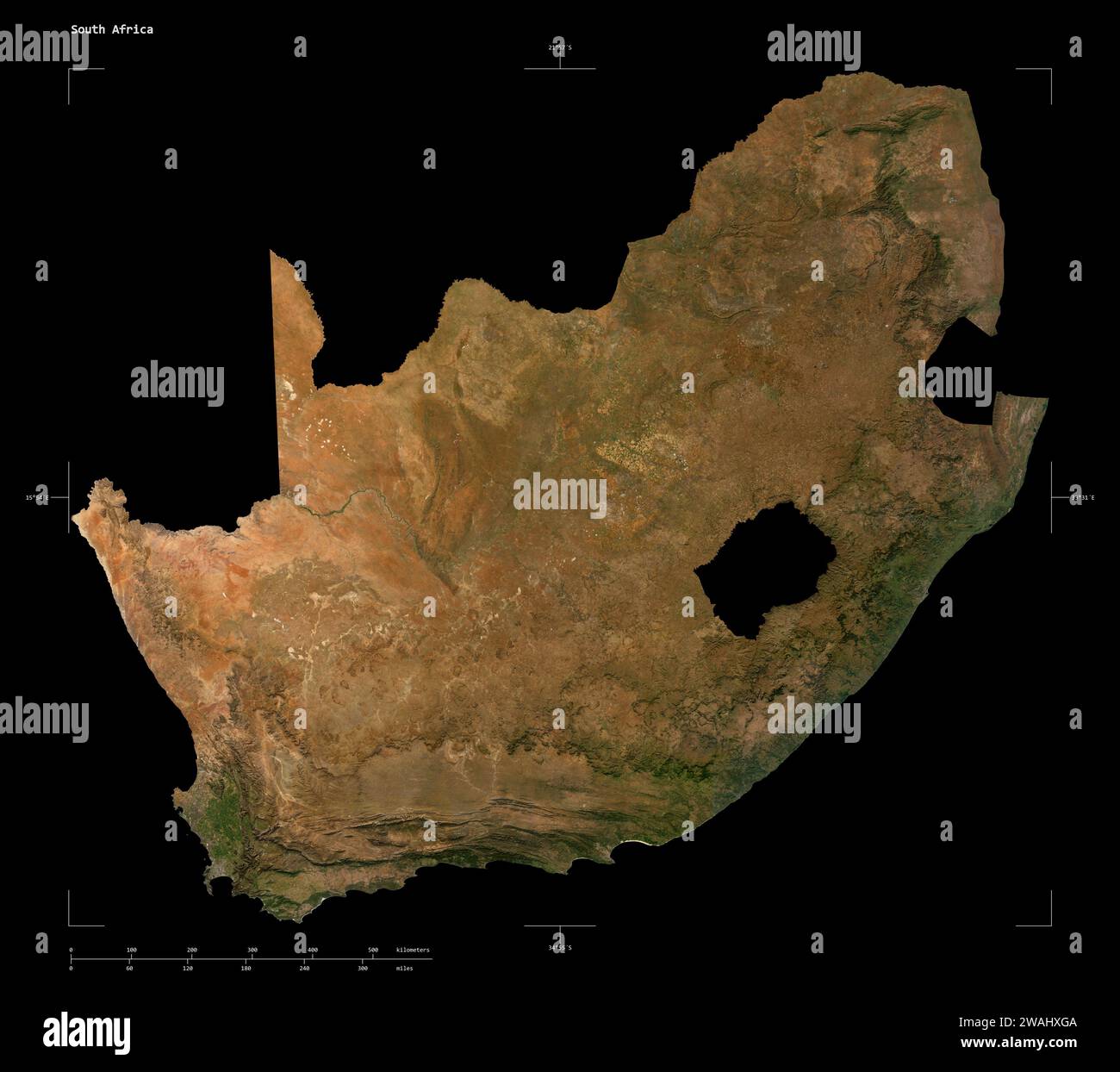 Shape of a low resolution satellite map of the South Africa, with ...