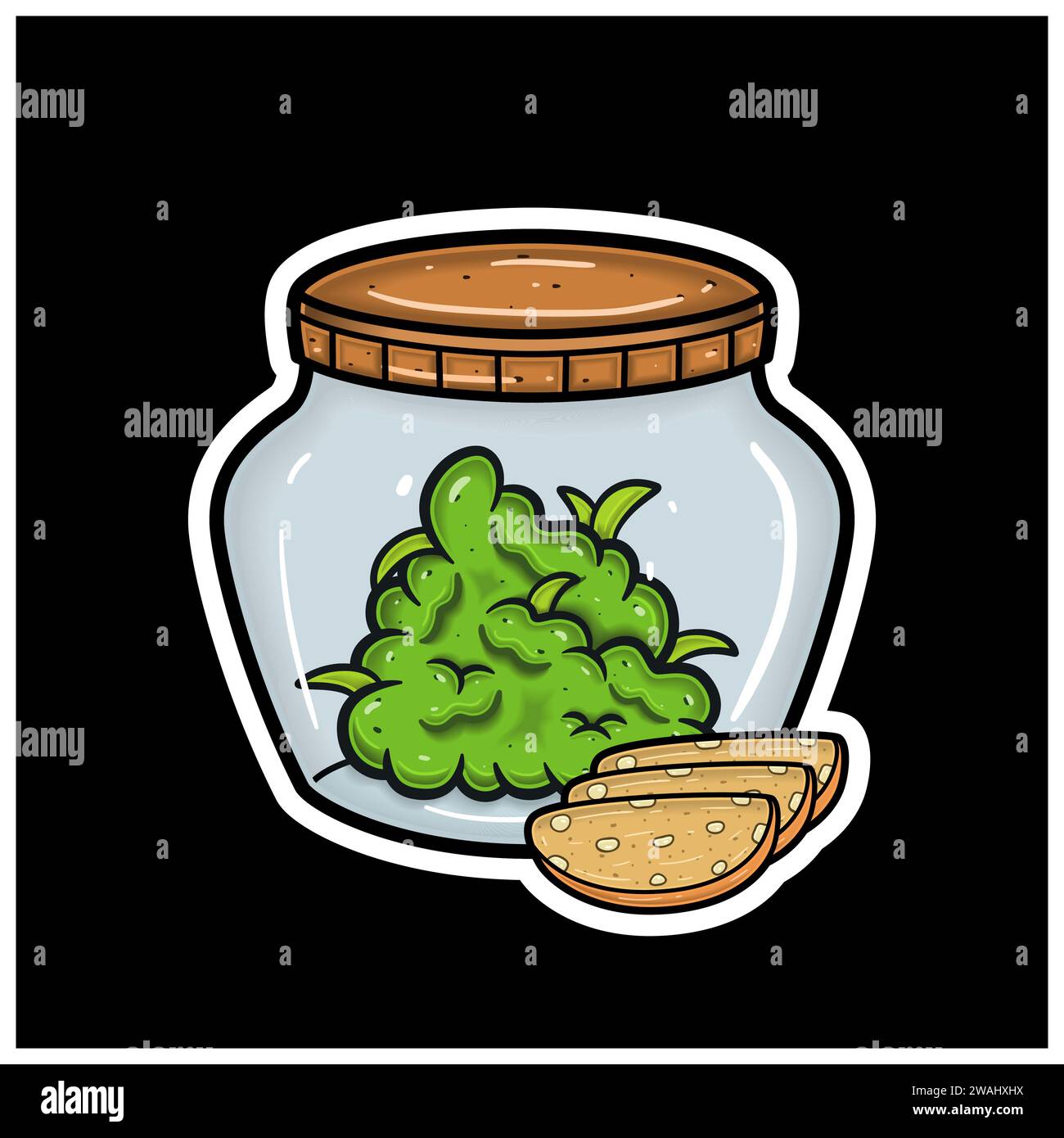 Biscotti Flavor With Cartoon Mascot of Weed Bud On Jar. For Sticker and ...