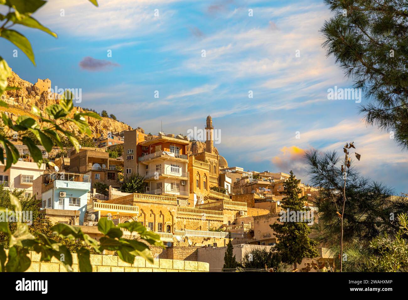 Ancient and stone houses of Old Mardin (Eski Mardin) with Mardin Castle ...