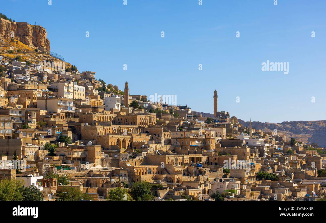 Ancient and stone houses of Old Mardin (Eski Mardin) with Mardin Castle ...