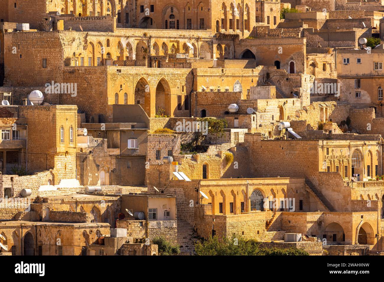 Ancient and stone houses of Old Mardin (Eski Mardin) with Mardin Castle ...