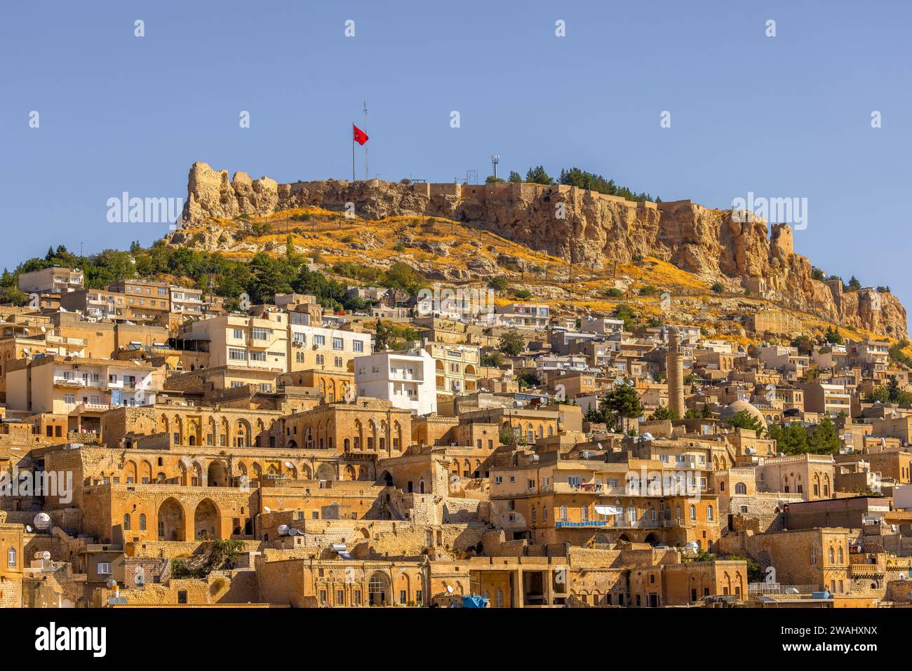 Ancient and stone houses of Old Mardin (Eski Mardin) with Mardin Castle ...