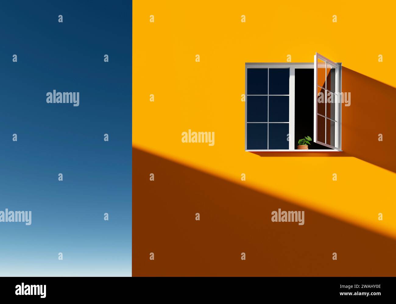 Single open white window in the wall of a large house Stock Photo - Alamy