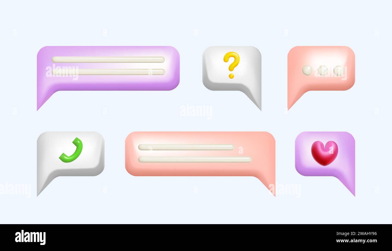 3d blue bubble speeches with question mark, ellipsis, heart and phone ...