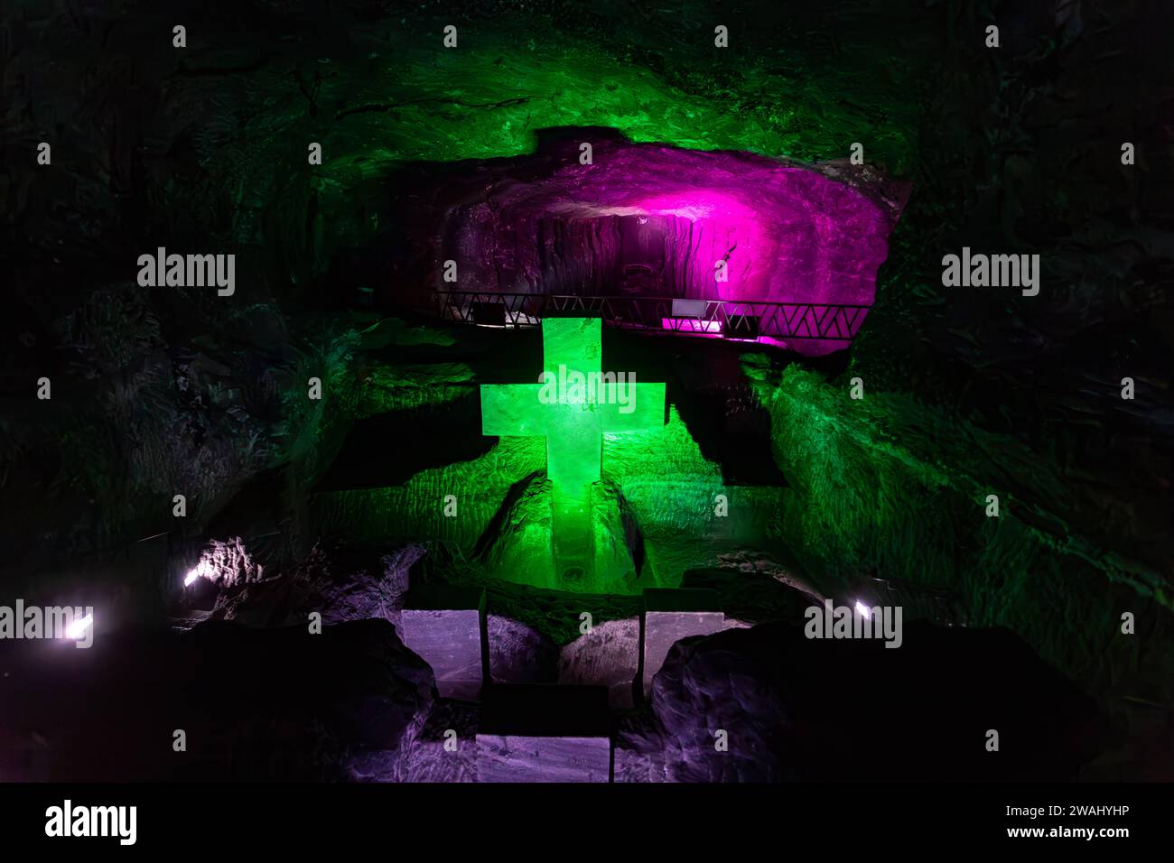 Illuminated cross representing stations of the cross, illustrate the ...