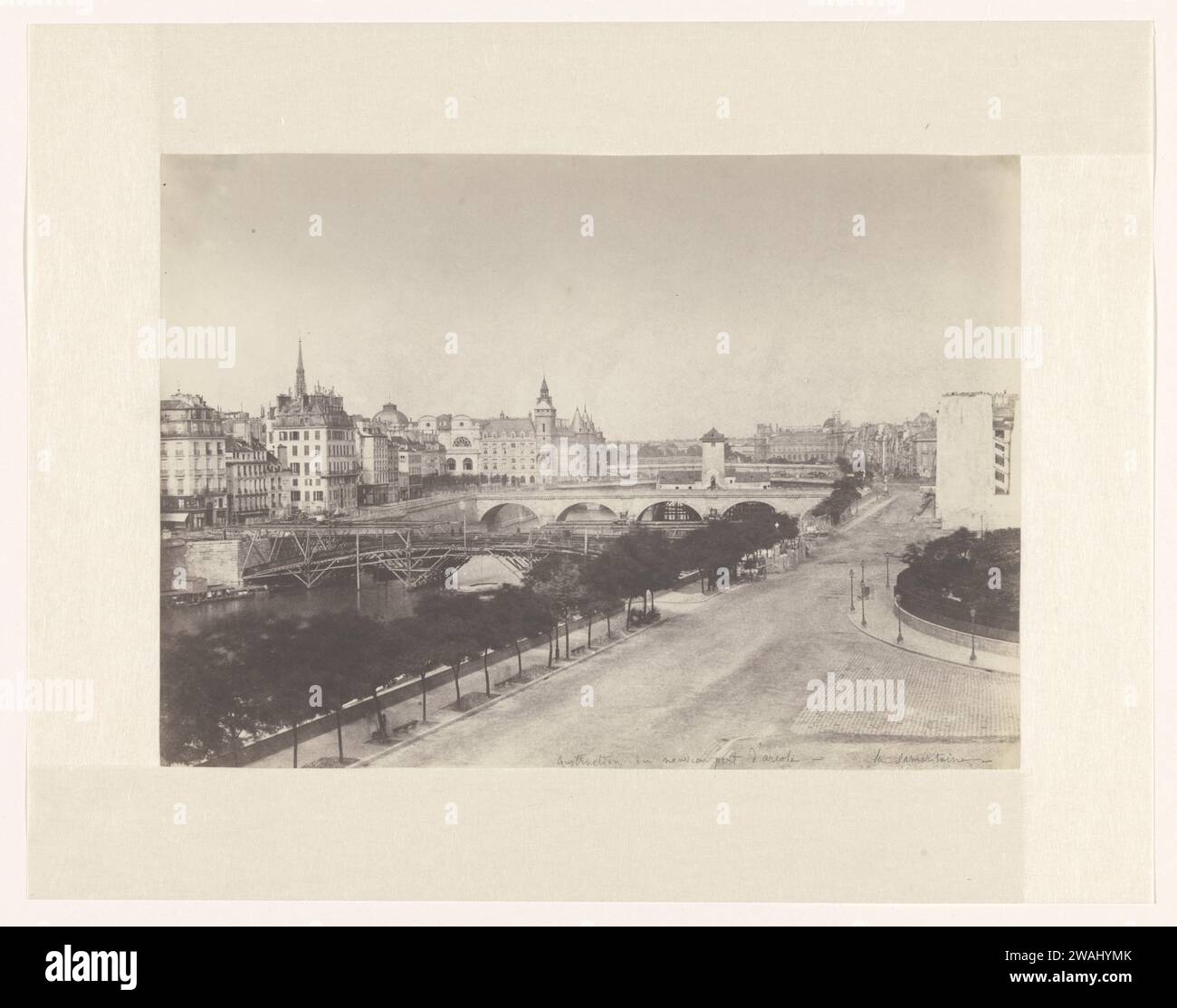 View of the Seine, with the new Pont d'Arcole under construction, Paris ...
