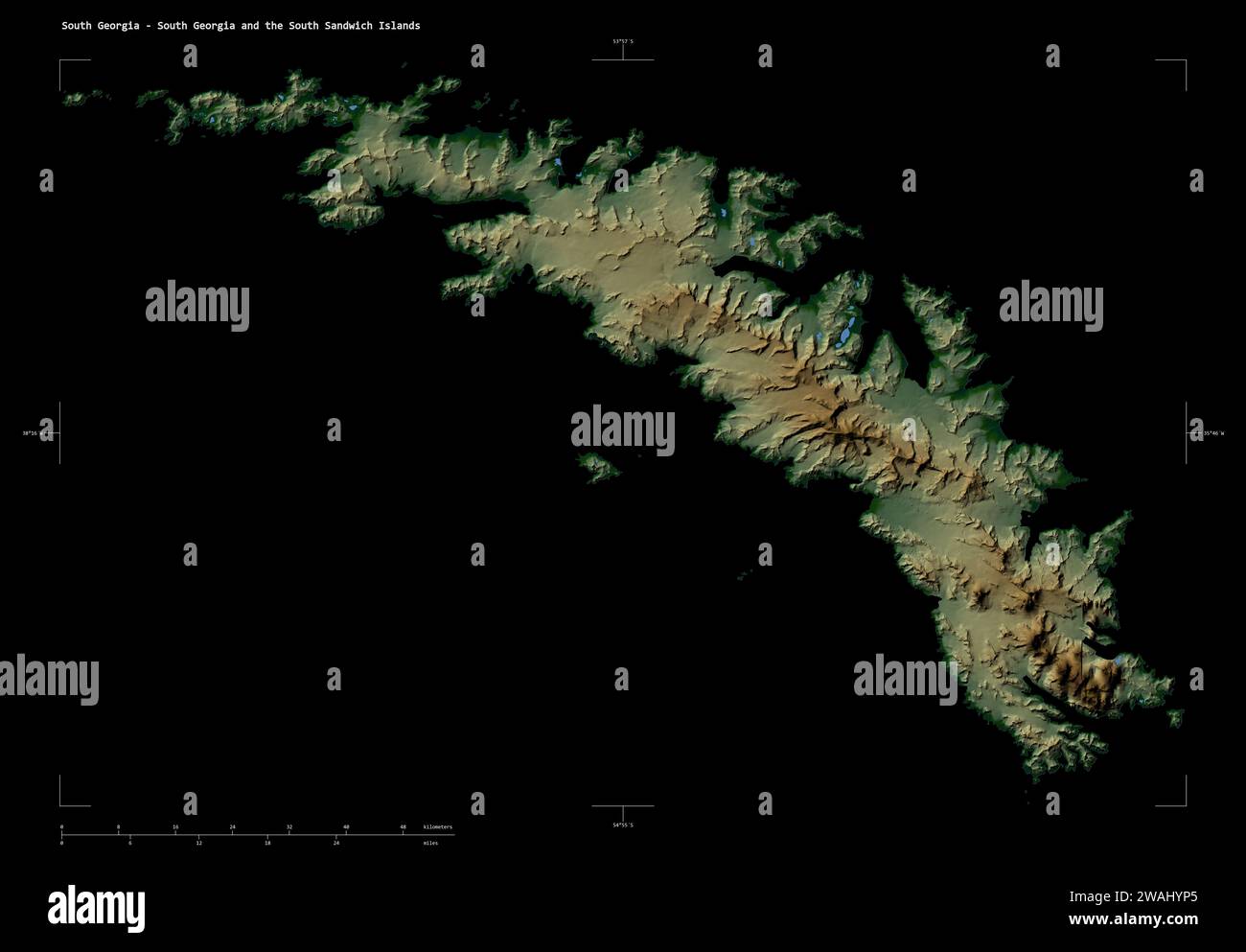 Shape of a Colored elevation map with lakes and rivers of the South ...
