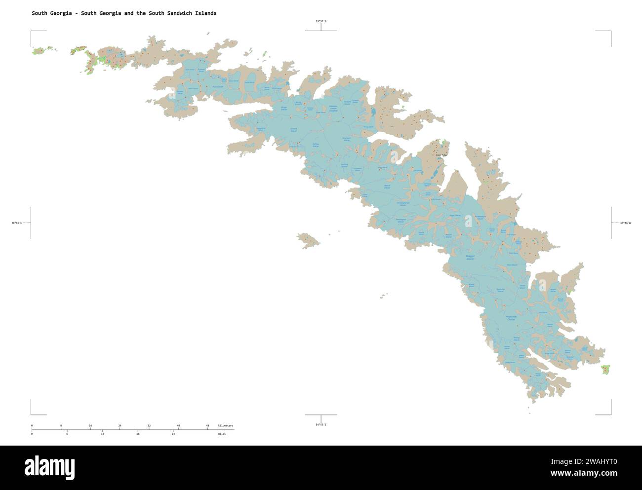 Shape of a topographic, OSM standard style map of the South Georgia - South Georgia and the ...